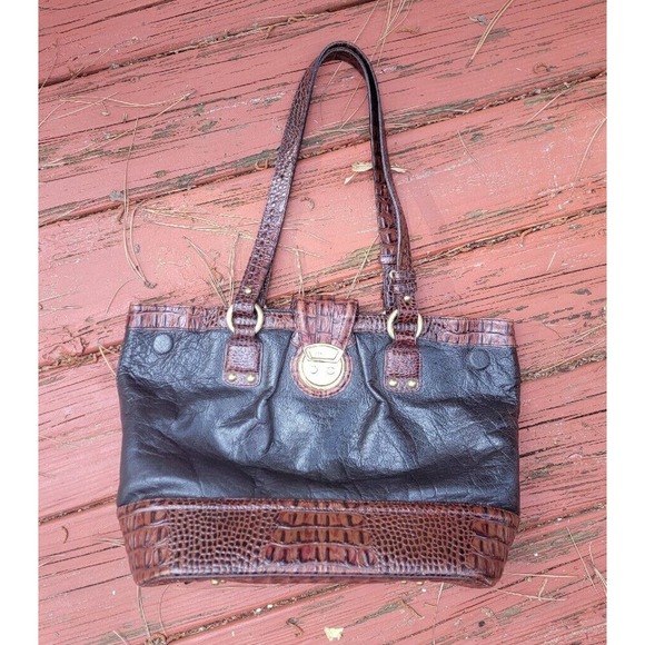 Brahmin | Bags | Vintage Brahmin Two Toned Black Leather Brown ...